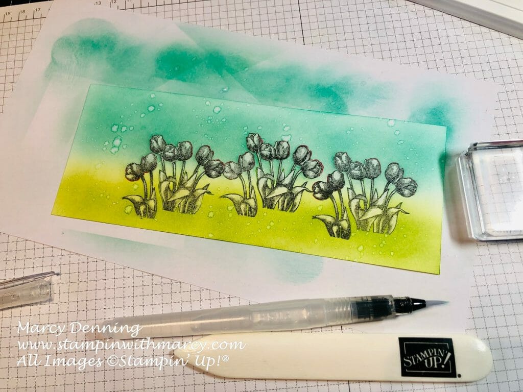 Flowering Rain Boots – Masking And Ink Blending Slimline Card
